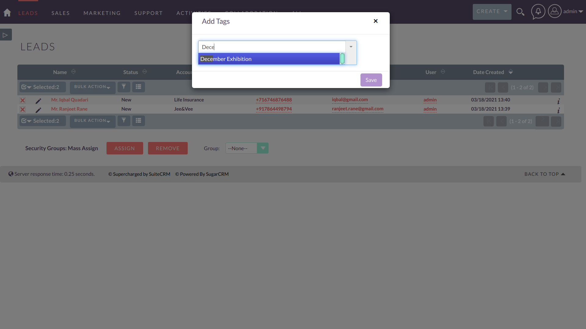 Add Tag Suitecrm Module